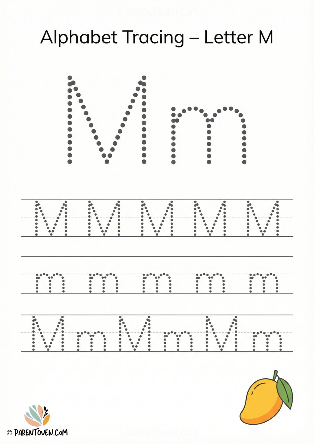 Free Letter M Tracing Worksheet (PDF) – Preschool & Kindergarten – Free ...